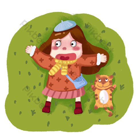 봄 여행에 어린 소녀 일러스트 Png Psd 무료 다운로드 Pikbest