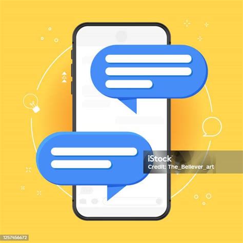 노란색 배경에 휴대 전화 채팅 알림 메시지 컬러 배경 스마트 폰 및 채팅 음성 거품 온라인 대화의 개념 이야기 대화에 고립 된
