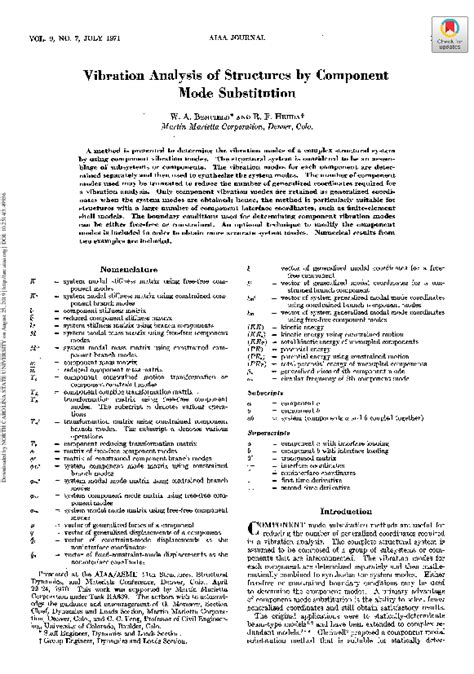 Pdf Vibration Analysis Of Structures By Component Mode Substitution