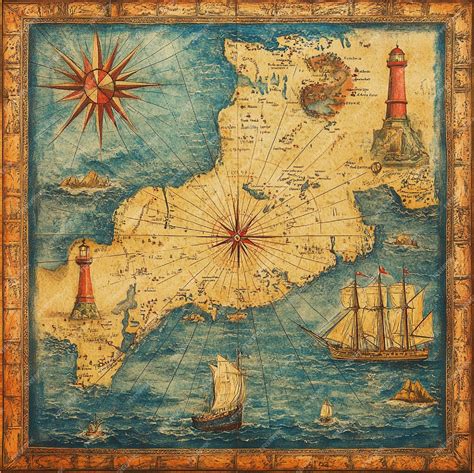 A Marine Navigation Chart Showing Coastlines Shipping Lanes And Key Navigational Aids Like Buoys