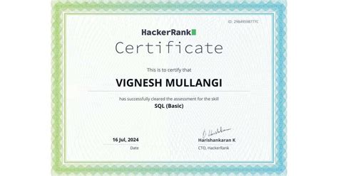 Hackerrank Skill Certificate Vignesh Mullangi