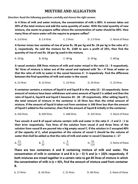 12mixture And Alligation Pdf Ratio Concentration
