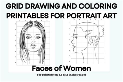 Faces Of Women Grid Drawing Pages Graphic By Ruby Cari Galvez Creative Fabrica