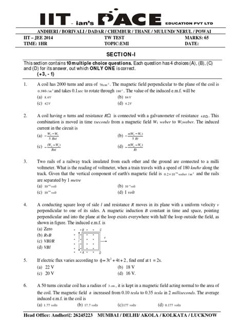 Iitians Pace Pdf Electromagnetic Induction Inductor