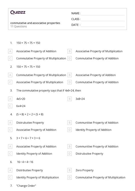50 Commutative Property Of Multiplication Worksheets For 7th Grade On Quizizz Free And Printable