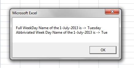 Excel VBA Excel Date Time Functions WeekDay And WeekDayName