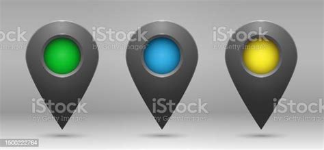 Realistic Gray Geolocation Icons With Colored Inserts On A Gradient Background Stock