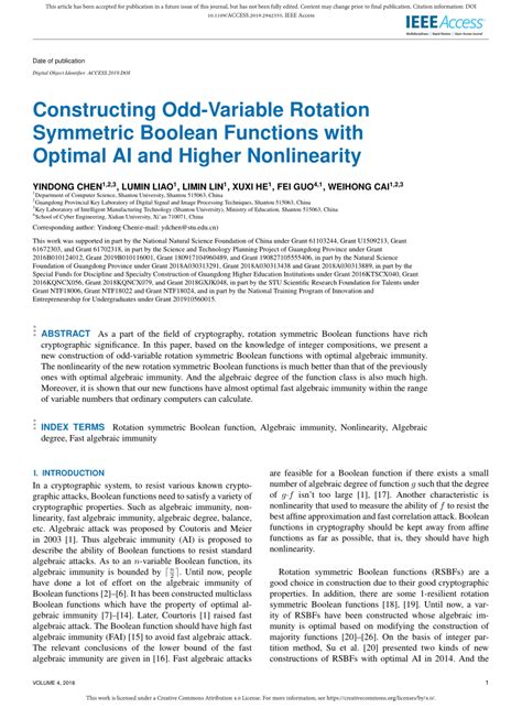 Pdf Constructing Odd Variable Rotation Symmetric Boolean Functions With Optimal Ai And Higher