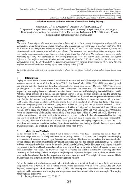 Pdf Analysis Of Moisture Variation In Layers Of Cocoa Bean During Drying