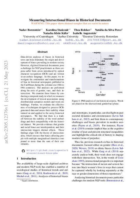 Pdf Measuring Intersectional Biases In Historical Documents Karolina Stańczak