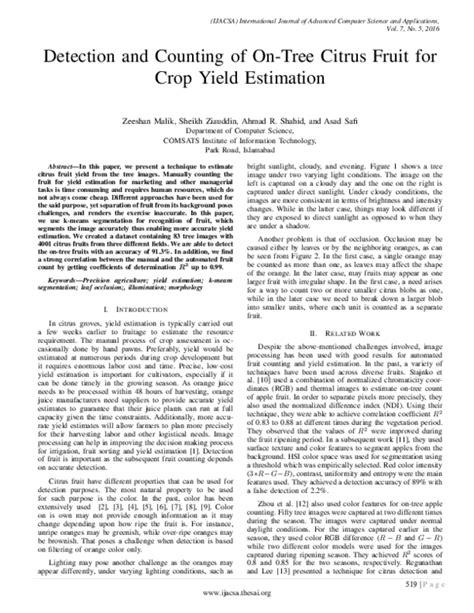 Pdf Detection And Counting Of On Tree Citrus Fruit For Crop Yield Estimation