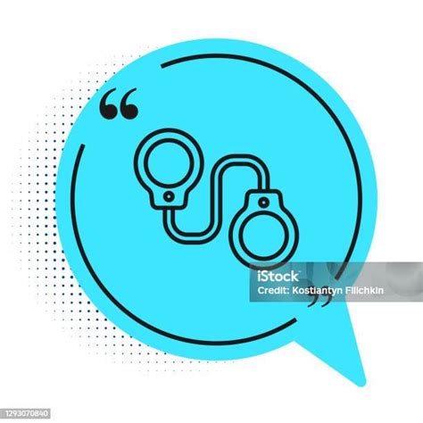 흰색 배경에 격리 된 검은 줄 수갑 아이콘 파란색 음성 버블 기호입니다 벡터 강철에 대한 스톡 벡터 아트 및 기타 이미지 강철 개념 검은색 Istock
