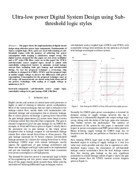 Pdf Ultra Low Power Digital System Design Using Sub Threshold Logic Styles