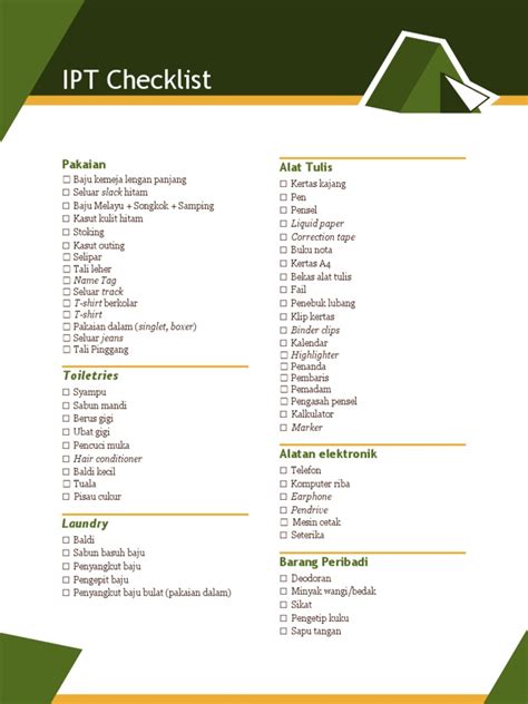 Ipt Checklist Pdf