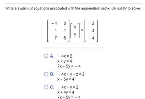 solved write a system of equations associated with the