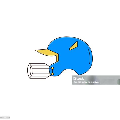 야구 또는 소프트볼 타자 헬멧 얼굴 가드고립 된 배경에 플랫 컬러 라인 아이콘 기본 공 머리 보호 장비 벡터 일러스트입니다 Guard American Football