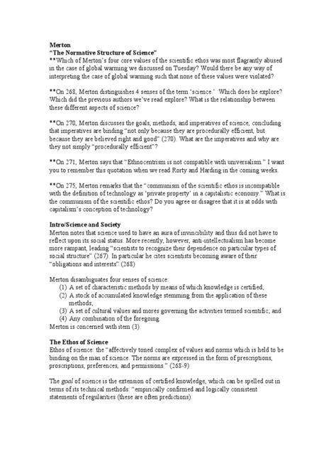 Merton Normative Structure Of Science Pdf Scientist Science