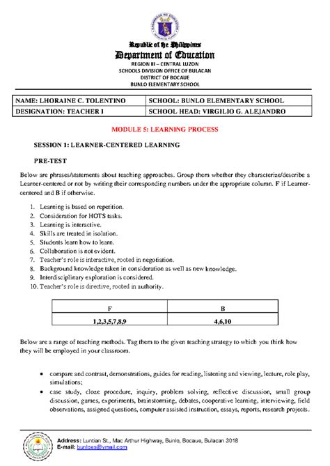 TIP Module Answer Sheet Department Of Education REGION III