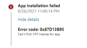 Failed Can T Find VPP License For App 0x87D13B95