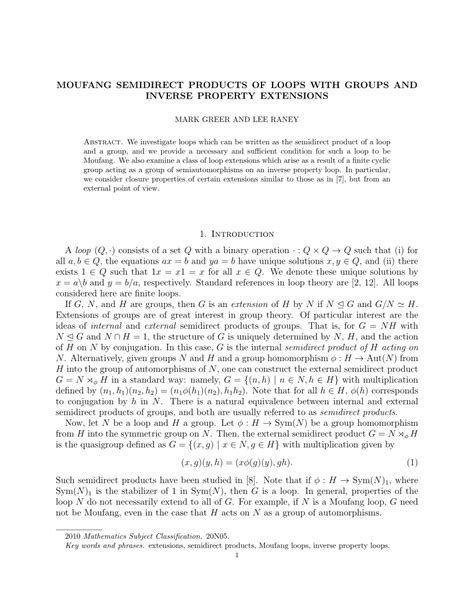 Pdf Moufang Semidirect Products Of Loops With Groups And Inverse