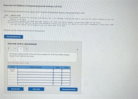 Solved Exercise 44 Static Compound Journal Entries Lo