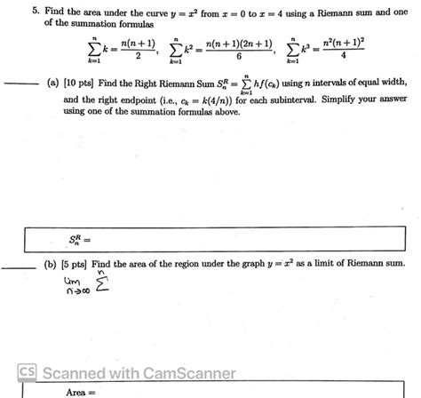 Solved 5 Find The Area Under The Curve Y 2 From I To I Using Riemann Sw And One Of Thc