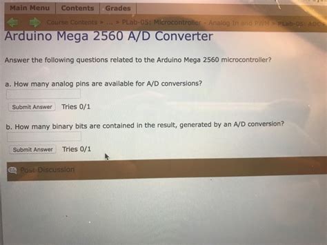 Solved Main Menu Contents Grades Arduino Mega A D Chegg