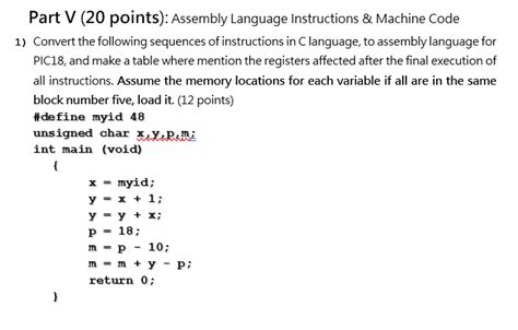 solved part v 20 points assembly language instructions and