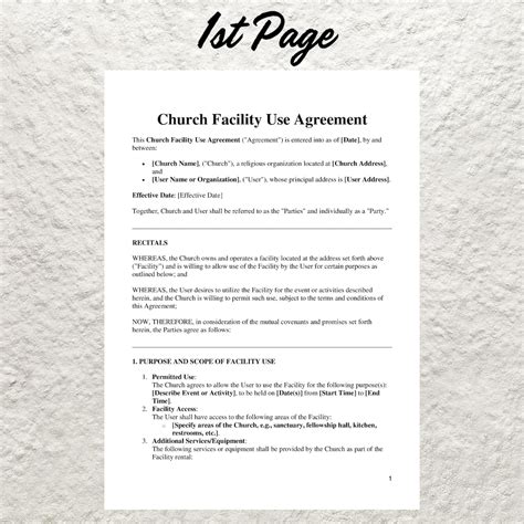 Church Facility Use Agreement Template Editable Church Rental Contract