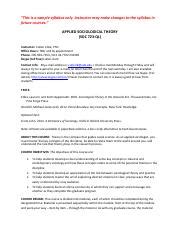 SOC Applied Soc Theory Syllabus Pdf This Is A Sample Syllabus Only Instructor May Make