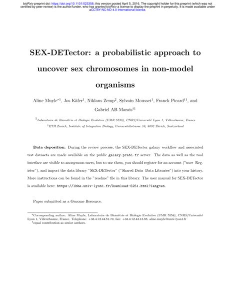Pdf Sex Detector A Probabilistic Approach To Uncover Sex Chromosomes