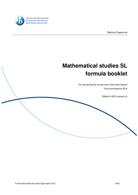Mathematical Studies Sl Formula Sheet International Baccalaureate Mathematical Studies Sl Formula Sheet International Baccalaureate
