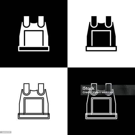 흑백 배경에서 격리된 방탄 조끼를 설정합니다 갑옷 기호 군사 의류 벡터 개념에 대한 스톡 벡터 아트 및 기타 이미지 개념 개인 장식품 검은색 Istock