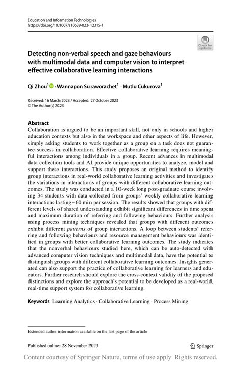 Pdf Detecting Non Verbal Speech And Gaze Behaviours With Multimodal Data And Computer Vision