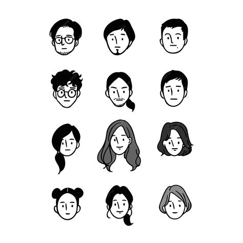 Premium Vector Notion Style Hand Drawn Black And White Avtars Vector Illustrations