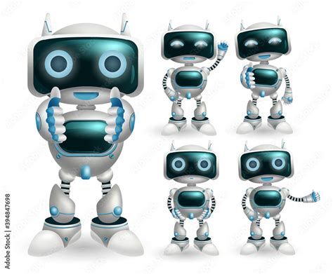 robot characters vector set robotic character with happy modern technology post and gestures