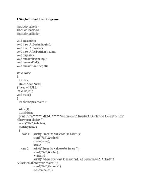 Linked List Programs Single Double Circular Pdf Programming