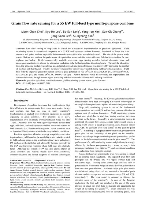 Pdf Grain Flow Rate Sensing For A 55 Kw Full Feed Type Multi Purpose Combine