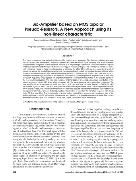 Pdf Bio Amplifier Based On Mos Bipolar Pseudo Resistors A New Approach Using Its Non Linear
