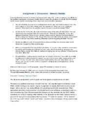 Assignment Memory Models Assignment DiscussionMemory Models Learning About The Structure