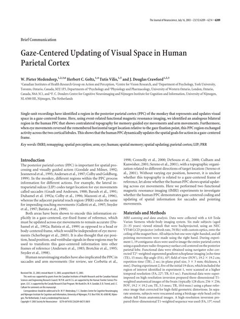 Pdf Gaze Centered Updating Of Visual Space In Human Parietal Cortex