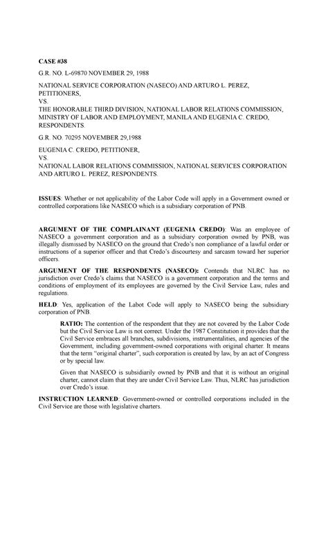 38 Naseco Vs Nlrc Digest Case G No L 69870 November 29 1988