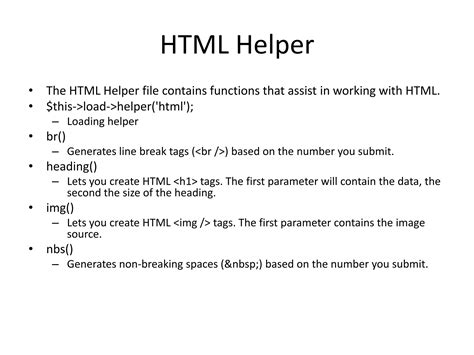 Codeigniter Helper Functions Ppt