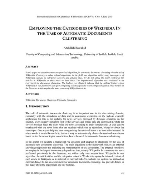 Employing The Categories Of Wikipedia In The Task Of Automatic
