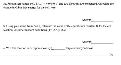 Solved Given Voltaic Cell E Cell Degree 0 040 V And