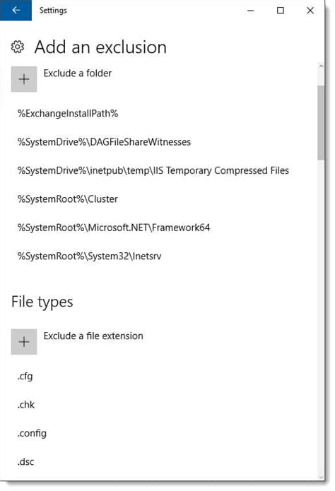 Required Exchange Exclusions For Windows Defender Antivirus