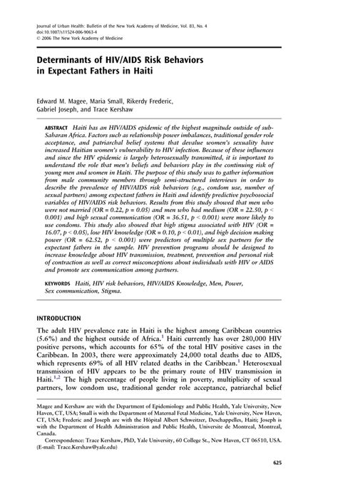 Pdf Determinants Of Hivaids Risk Behaviors In Expectant Fathers In Haiti