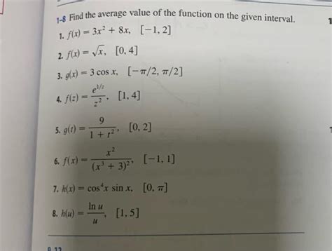 solved 1 8 find the average value of the function on the