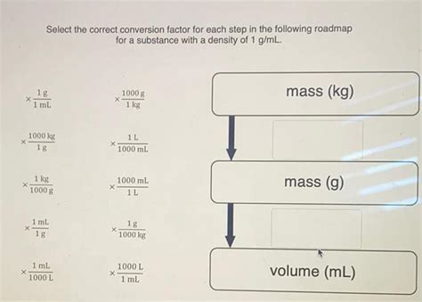 [answered] x select the correct conversion factor for each step in the