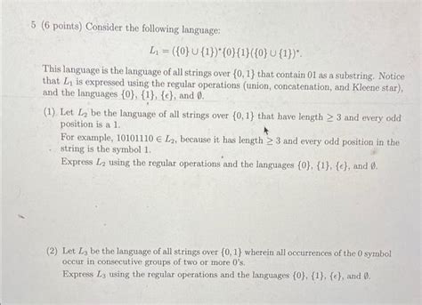 solved 5 6 points consider the following language l₁